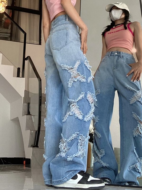 Emmiol Free shipping 2025 Street Fray Gradient Jeans Blue S in ...