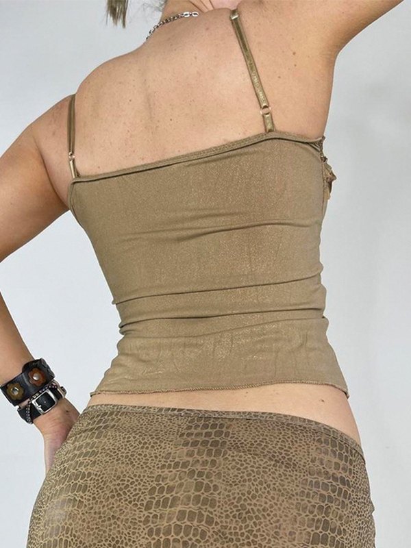 Emmiol Free shipping 2026 Suede Lace Panel Crop Cami Top Khaki L in ...