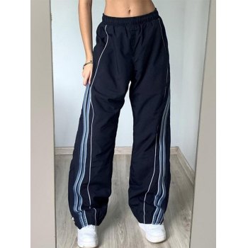 Emmiol Free shipping 2026 Streamlined Piped Wide-Leg Track Pants Navy ...