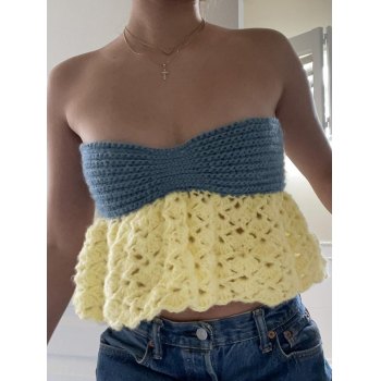 Emmiol Free shipping 2026 Color Contrast Backless Bandeau Top Blue L in ...