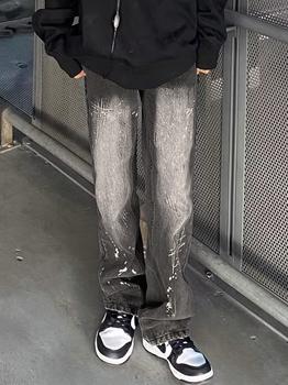 Emmiol Free shipping 2026 Men's Inkjet Distressed Wash Jeans Black XL ...