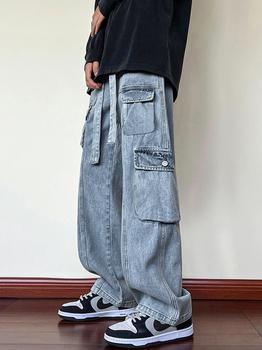 Emmiol Free shipping 2026 Men's Multiple Pocket Patchwork Cargo Jeans Blue XL in Cargo Jeans ...