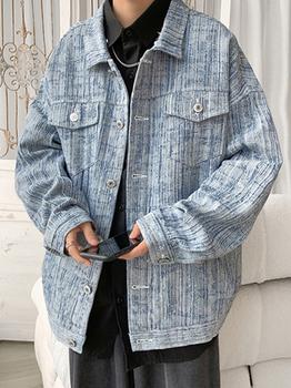 Emmiol Free shipping 2026 Men's Textured Light Color Denim Jacket Blue ...