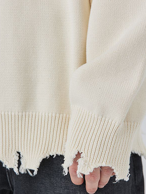 Emmiol Free shipping 2025 Men's Cross Embroidery Frayed Trim Sweater ...