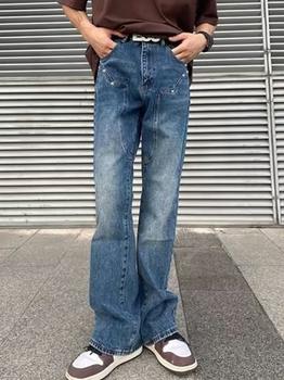 Emmiol Free shipping 2025 Men's Vintage Wash Splice Straight Leg Jeans ...