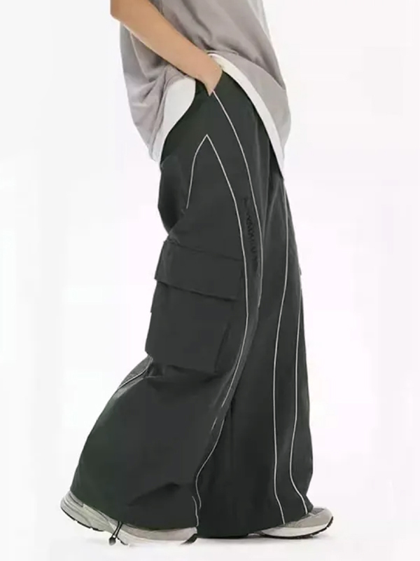 Emmiol Free shipping 2025 Men's Contrast Line Splice Drawstring Wide ...