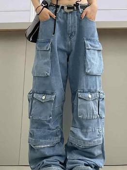 Emmiol Free shipping 2026 Multiple Pocket Washed Cargo Cargo Jeans Blue XL in Cargo Jeans online ...