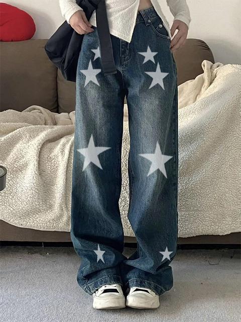 Emmiol Free shipping 2023 Star Patch Distressed Blue Boyfriend Jeans ...