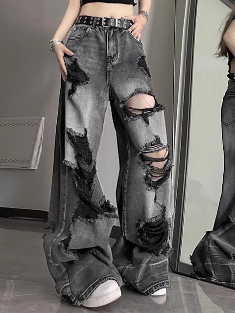 Emmiol Free shipping 2024 Washed Black Ripped Boyfriend Jeans Black XL ...