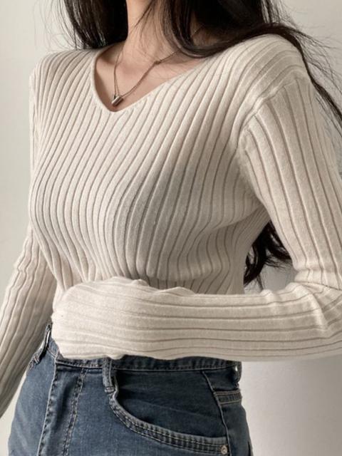 Emmiol Free Shipping 2024 Long Sleeve Ribbed Knit Crop Top Black M In
