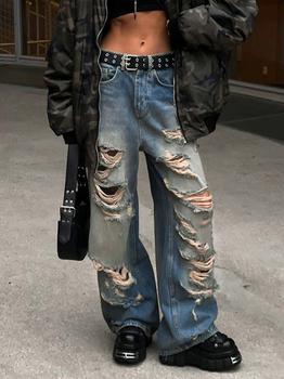 Emmiol Free shipping 2025 Vintage Distressed Low Rise Ripped Jeans Blue ...