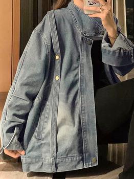 Emmiol Free shipping 2026 Vintage Snap Button Design Denim Jacket Blue ...
