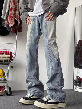 Emmiol Free shipping 2025 Men's Vintage Wash Splice Loose Jeans Blue XL ...