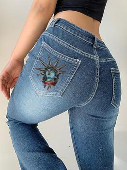 Emmiol Free shipping 2026 Statue Of Liberty Print Washed Low Waist ...