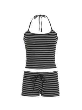 Emmiol Free shipping 2026 Retro Slim Halter Neck Strap Two Piece Gray L ...