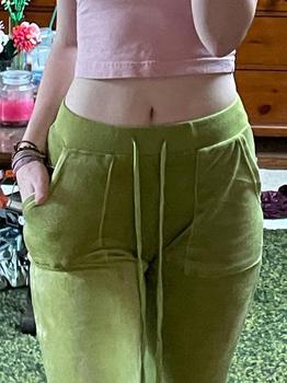 Emmiol Free shipping 2025 Velvet Solid Flare Leg Pants Chive M in Flare ...