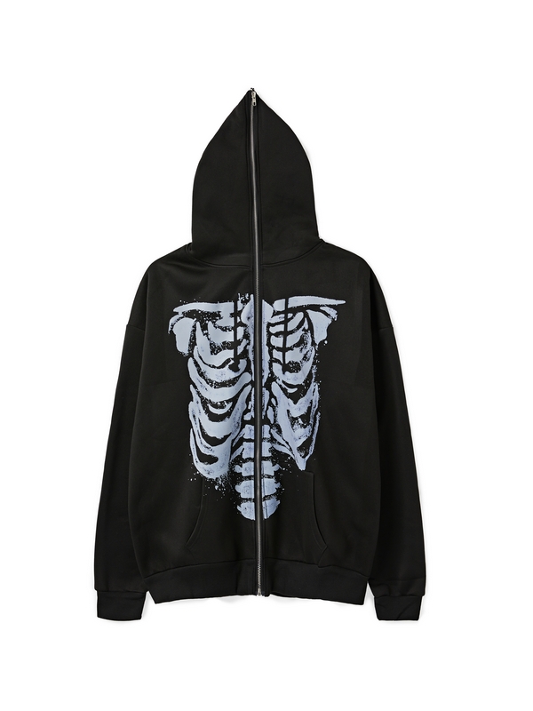 Emmiol Free shipping 2023 Skeleton Print Zip Up Loose Oversized Hoodie ...