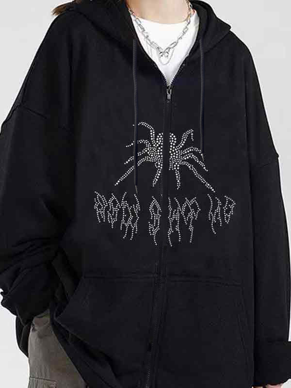 Emmiol Free shipping 2025 Spider Rhinestone Zip Up Oversized Hoodie ...