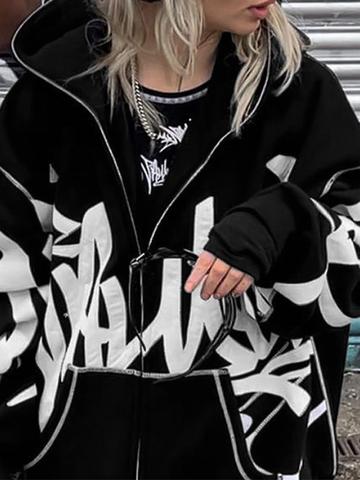 Emmiol Free shipping 2023 Butterfly Print Zip Up Oversized Hoodie White ...