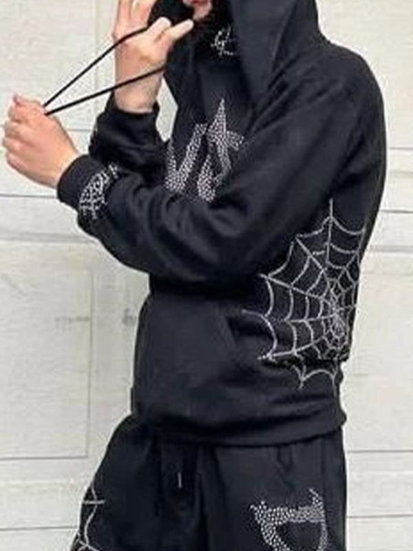 Emmiol Free shipping 2025 Men's Vintage Spider Rhinestone Print ...