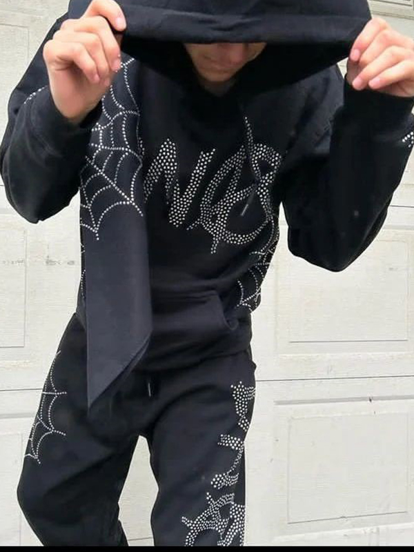 Emmiol Free shipping 2025 Men's Vintage Spider Rhinestone Print ...