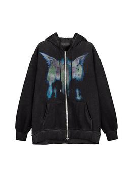 Emmiol Free shipping 2025 Vintage Butterfly Print Zip Up Oversized ...