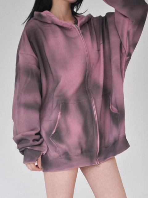 Emmiol Free shipping 2023 Skull Print Zip Up Oversized Hoodie Black S ...