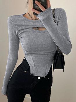 Emmiol Free shipping 2025 Solid Fake Two Piece Cutout Irregular Hem ...