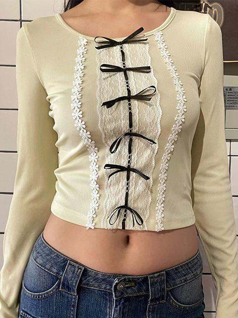 Emmiol Free shipping 2024 Perspective Lace Mesh Slim Long Sleeve Tee ...