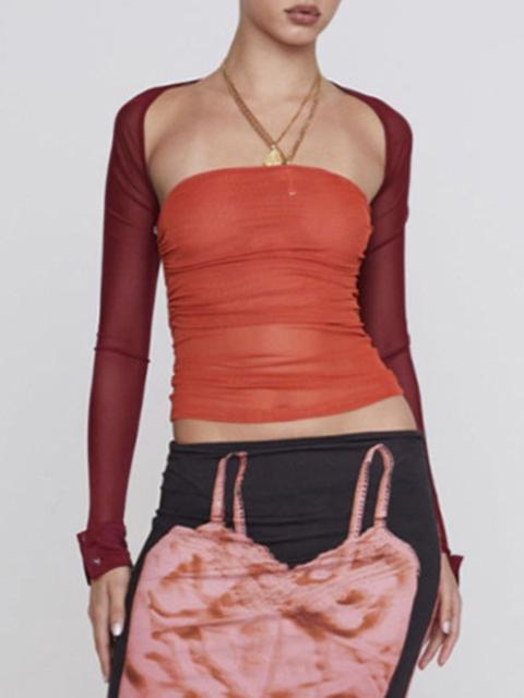 Emmiol Free shipping 2024 Vintage Print Mesh Slim Long Sleeve Tee ...