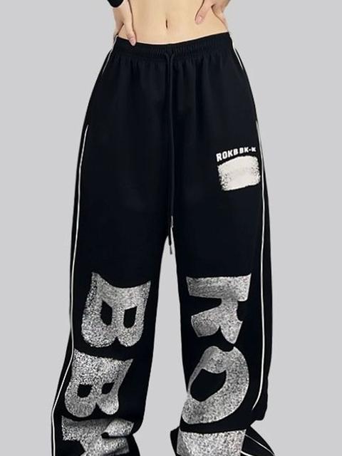 Emmiol Free shipping 2024 Hip Pop Print Drawstring Sweatpants Gray S in ...