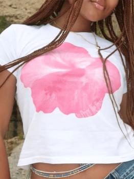 Emmiol Free shipping 2025 Flower Print Midriff Baring Short Sleeve Tee ...