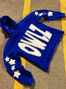 Emmiol Free shipping 2025 Street Lettering Oversized Hoodie Blue M in ...