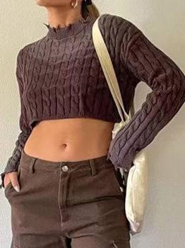 Emmiol Free shipping 2026 Solid Color Navel Exposed Oversized Sweaters ...