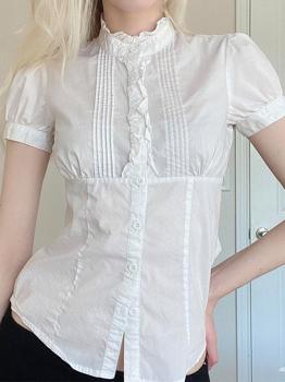 Emmiol Free shipping 2025 Ruffled Mullet Short Sleeves Shirts White S ...