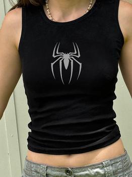 Emmiol Free shipping 2026 Street Spider Ribbed Cropped Tank Top Black M ...