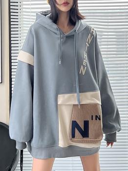 Emmiol Free shipping 2026 Irregular Splice Design Oversized Hoodie Blue ...