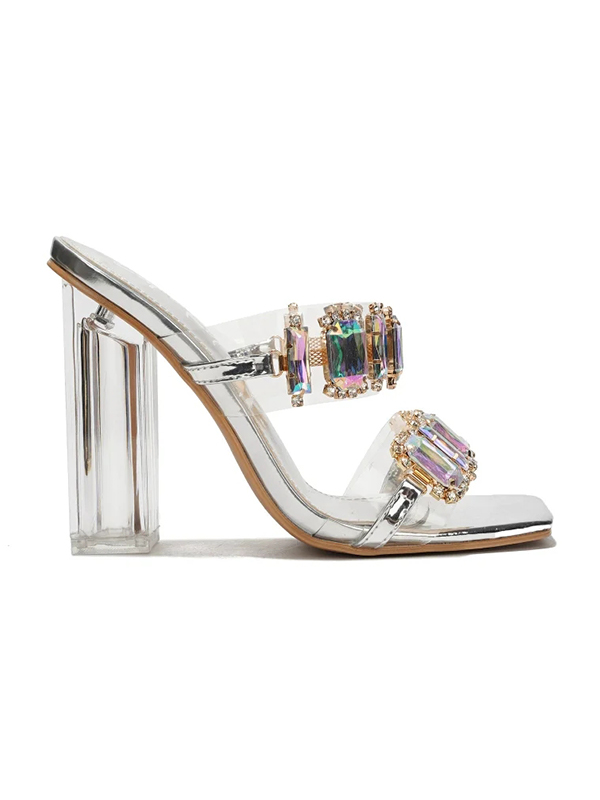 Emmiol Free shipping 2025 Sylvia Clear Metallic Gem High Block Heels ...
