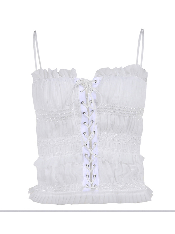 Emmiol Free shipping 2026 Textured Fungus Lace Up Cami Top White S in ...