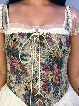 Emmiol Free shipping 2026 Lace Panel Jacquard Front Ties Corset Top ...