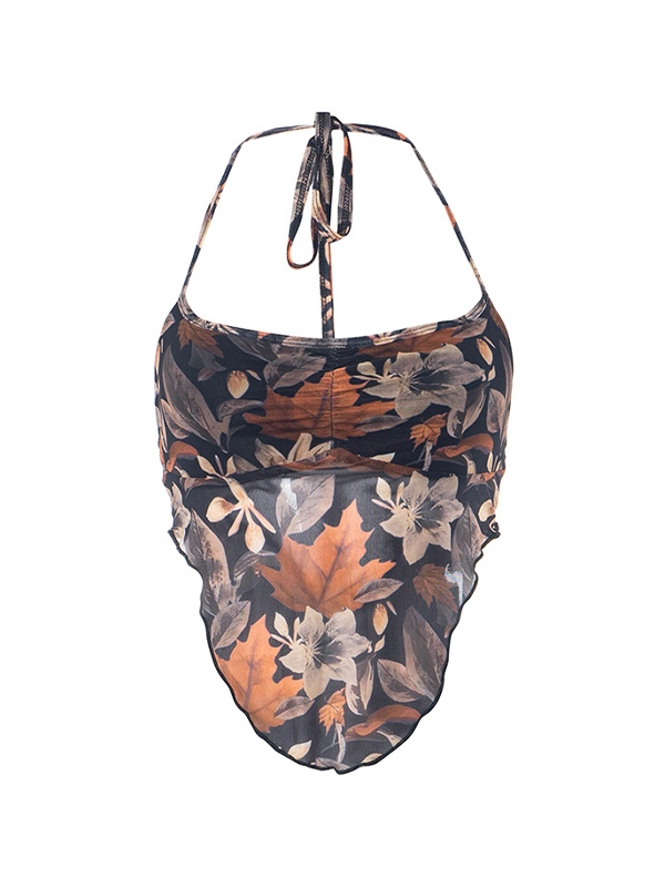 Emmiol Free shipping 2025 Retro Irregular Print Backless Halter Vest ...