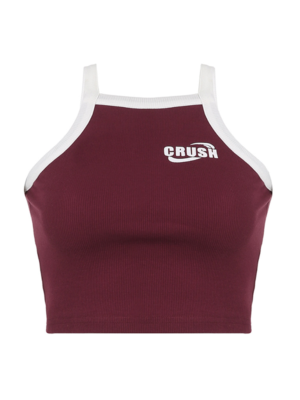 Emmiol Free shipping 2024 Contrast Color Letter Print Crop Cami Top Red ...