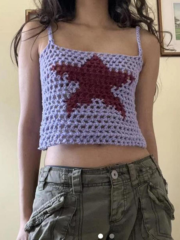 Emmiol Free shipping 2026 Star Pattern Cutout Cami Top Purple S in Cami ...