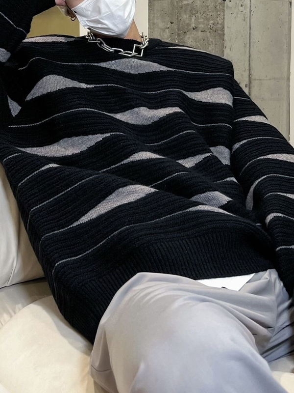 Emmiol Free shipping 2026 Men's Irregular Water Ripple Print Sweater ...