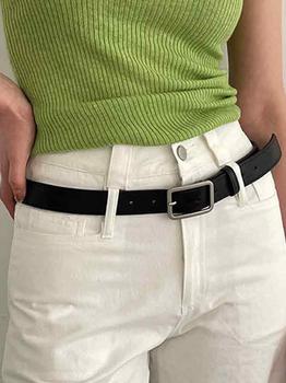 Emmiol Free shipping 2026 Solid Color Crack Design Buckle Belt Black ...
