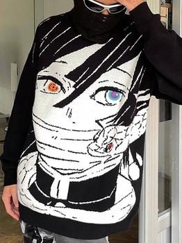 Emmiol Free shipping 2026 Men's Anime Print Knit Pull Over Sweater ...