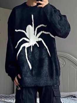 Emmiol Free shipping 2025 Men's Vintage Spider Print Sweater Black XL ...