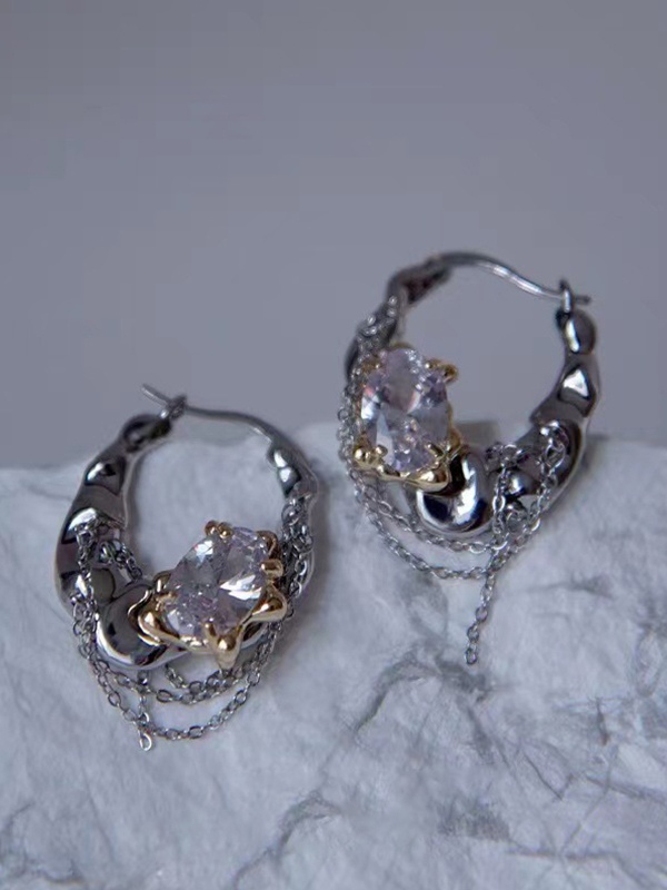 Emmiol Free shipping 2025 Faux Diamond Embedded Chain Decor Stud ...