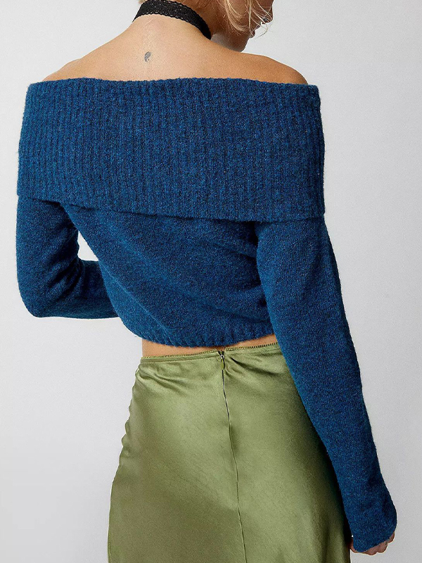 Emmiol Envío gratis 2023 Suéter liso con hombros descubiertos Azul M de ...