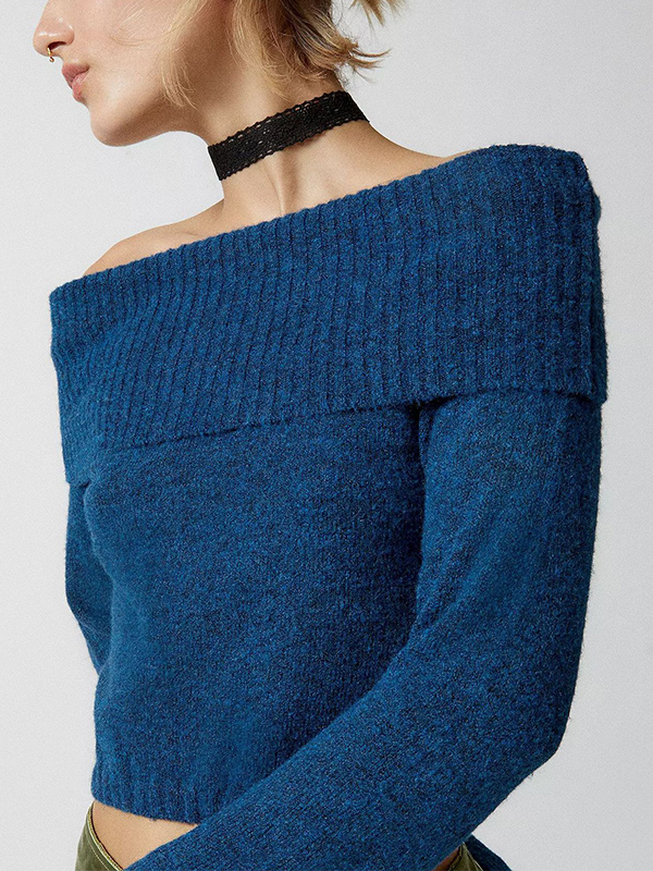 Emmiol Envío gratis 2023 Suéter liso con hombros descubiertos Azul M de ...